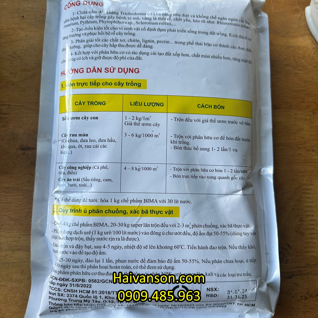 Chế phẩm sinh học nấm đối kháng Trichoderma BIMA 1kg - Cửa hàng Hải Vân Sơn